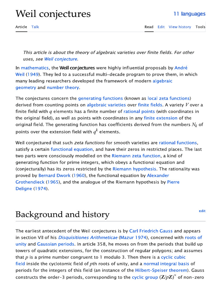 Weil conjectures | PDF