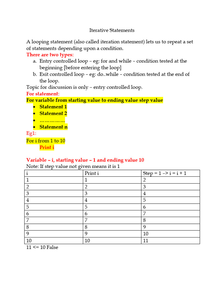 Iterative Statements Download Free Pdf Control Flow Iteration