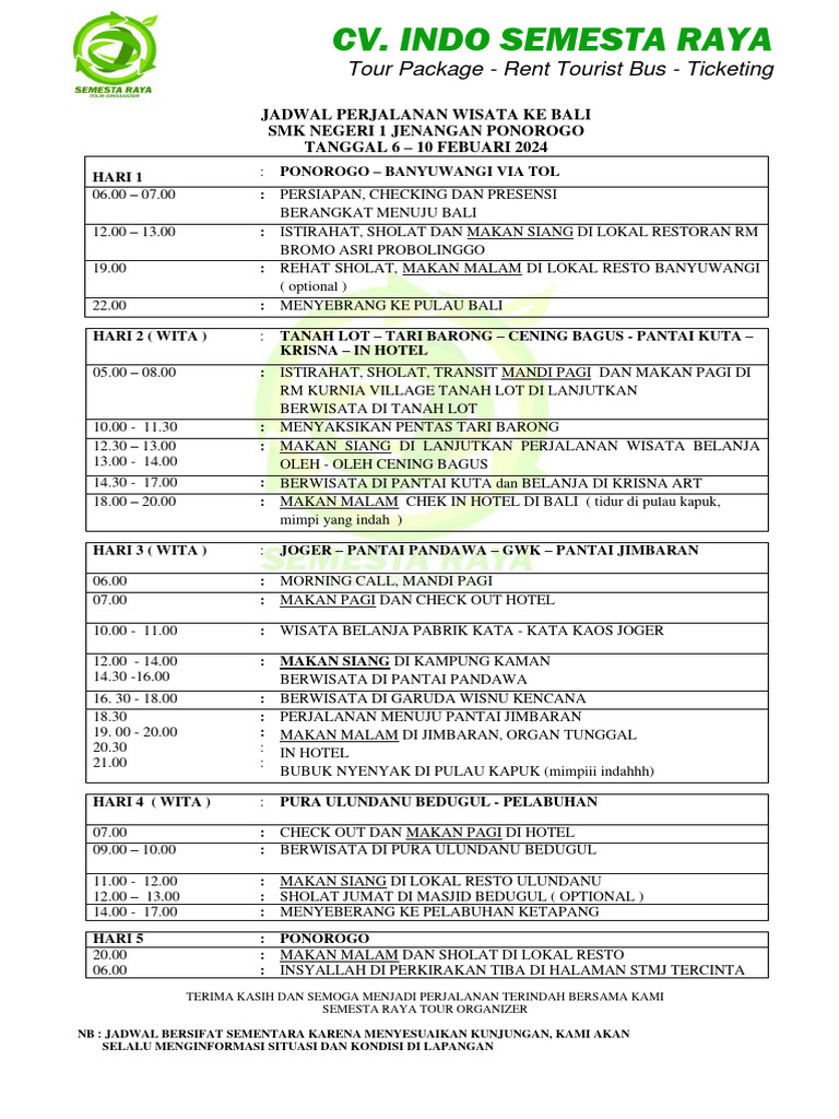 Jadwal Kunjungan Industri 2024 | PDF