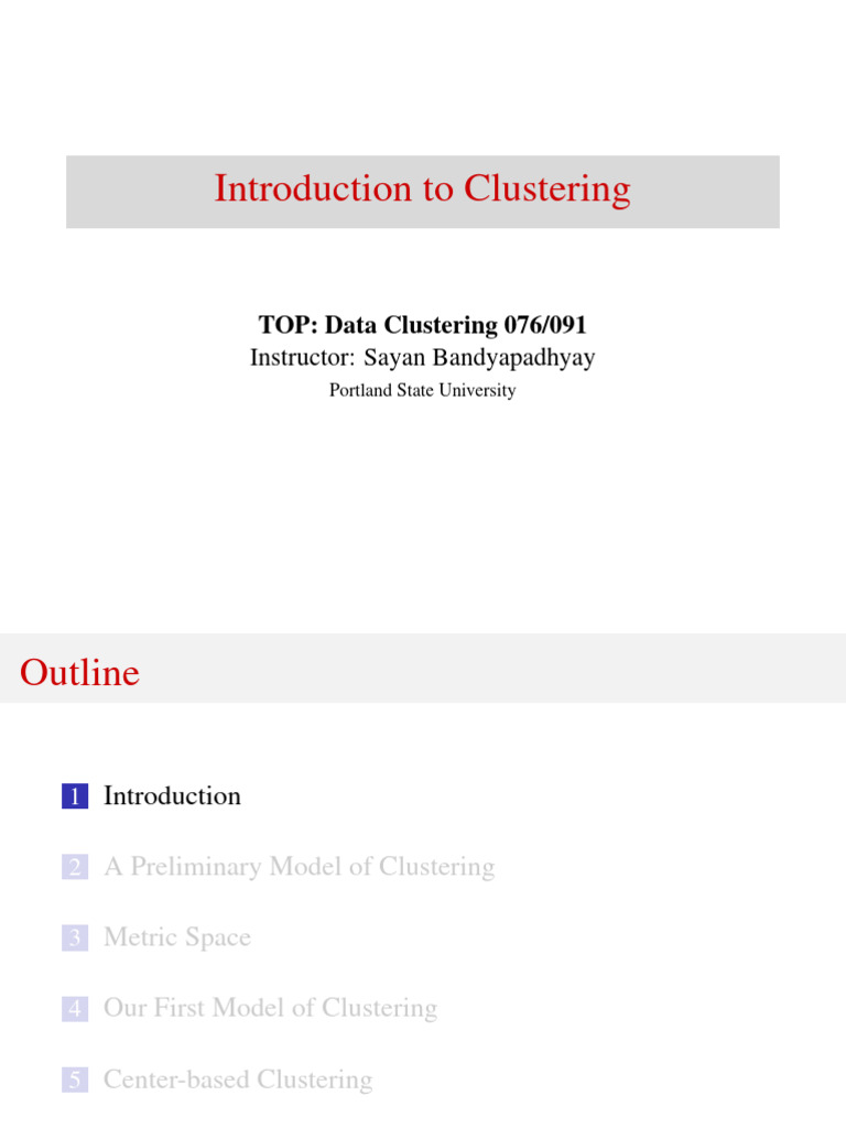 Clustering Lec 1 Introduction To Clustering Pdf Distance Cluster Analysis