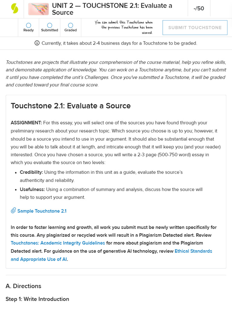 TOUCHSTONE 2.1 - Evaluate A Source - Workplace Writing II - Sophia ... TOUCHSTONE 2.1 - Evaluate A Source - Workplace Writing II - Sophia ...