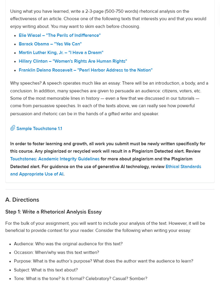 TOUCHSTONE 1.1 - Write A Rhetorical Analysis - Workplace Writing II ...