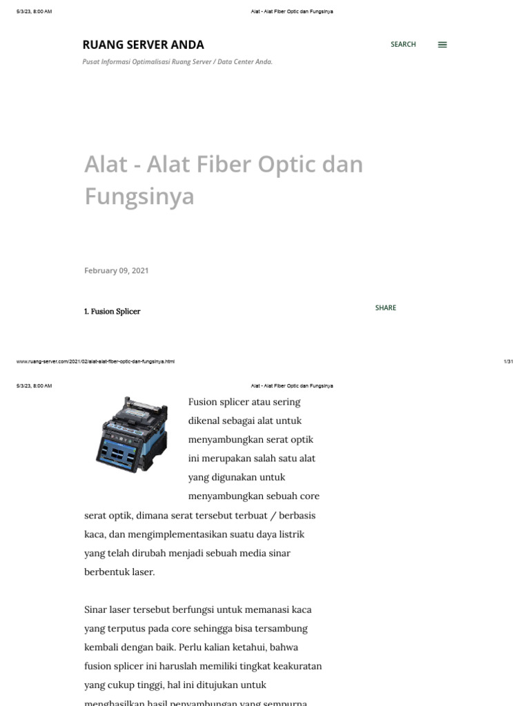 Alat - Alat Fiber Optic Dan Fungsinya | PDF