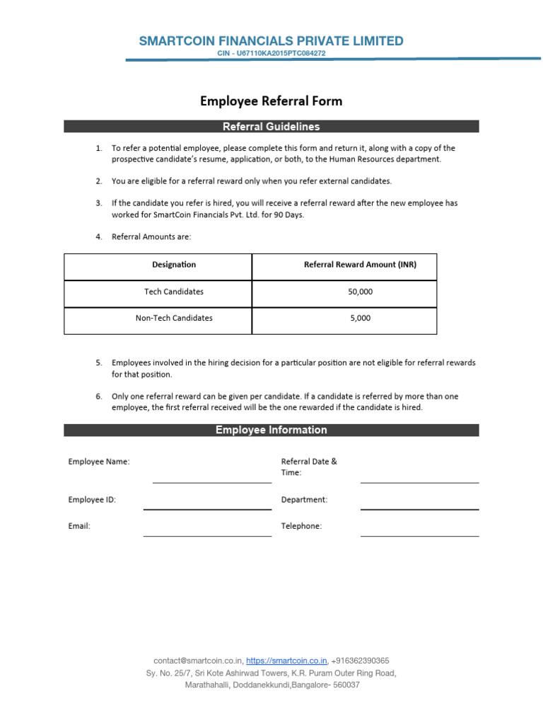 Employee Referral Form | Download Free PDF | Business | Recruitment