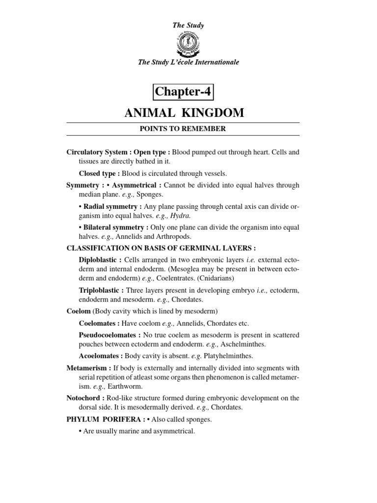 Ch-4 Animal Kingdom-Notes | PDF | Zoology