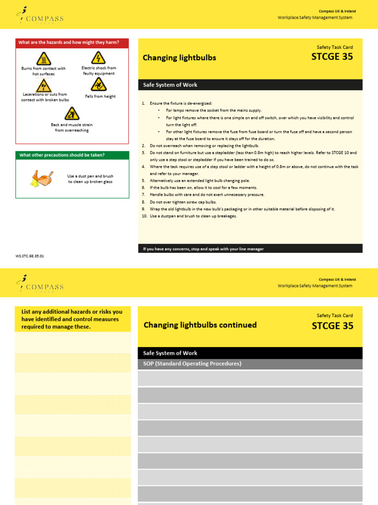Lightbulb Changing Safety Guidelines | PDF | Occupational Safety And ...