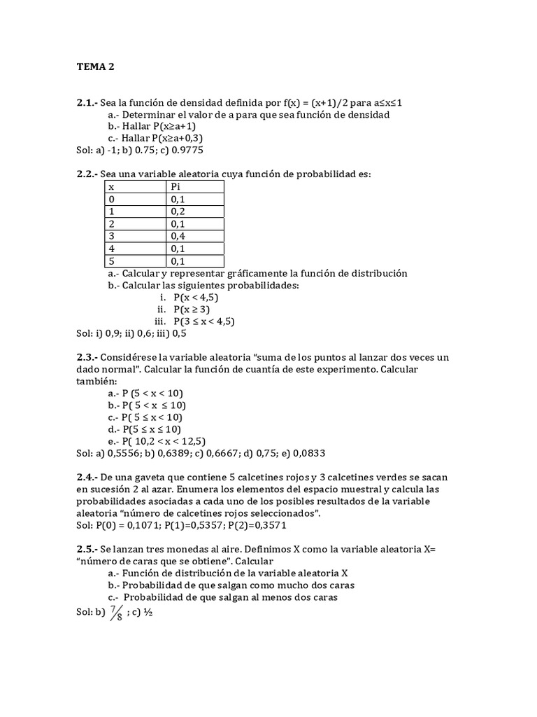 Ejercicios Tema 2 | PDF | Función de densidad de probabilidad | Probabilidad