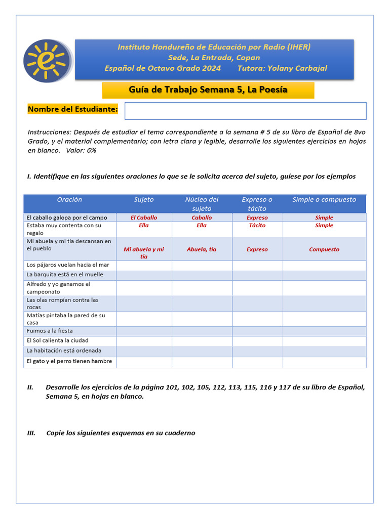 Ejercicios de Español 8vo Grado Semana 5 | PDF | Poesía