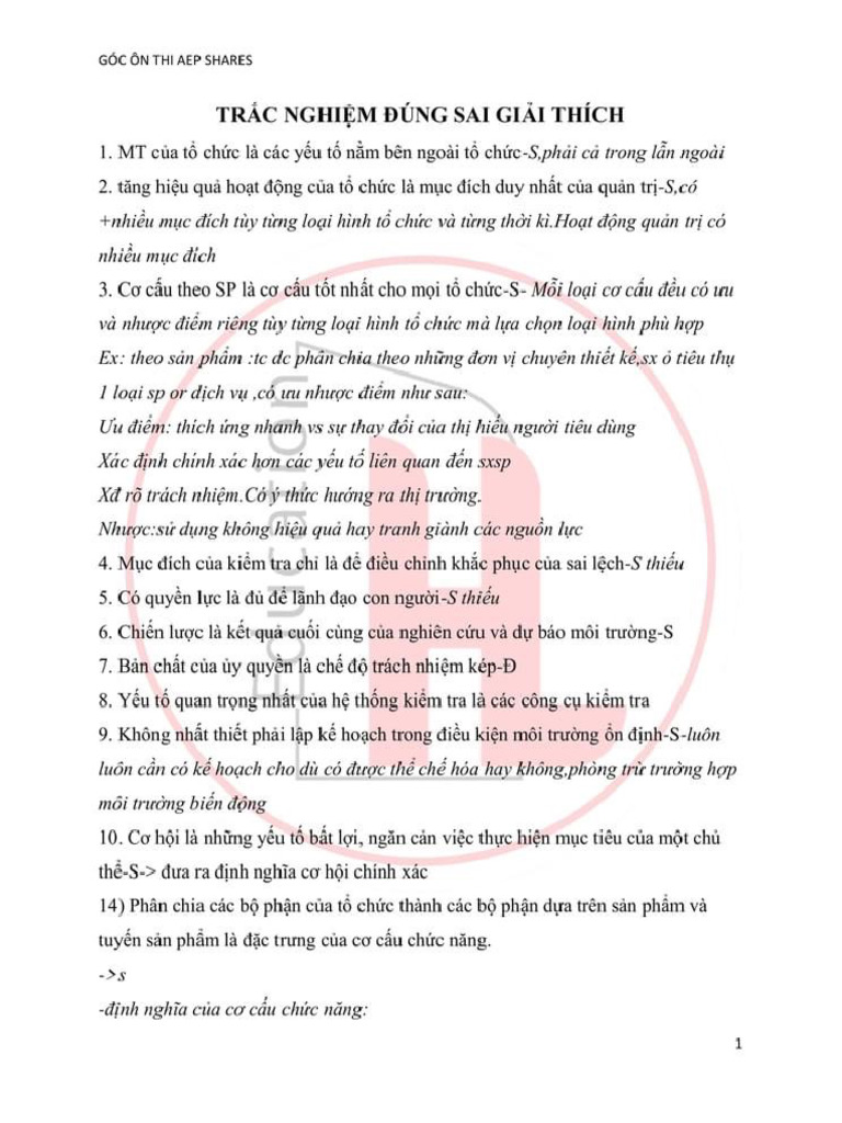 Trắc nghiệm đúng sai QLH | PDF