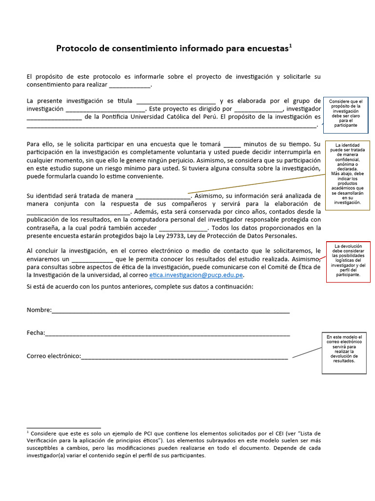 Modelo de Protocolo de Consentimiento Informado para Encuestas | PDF ...