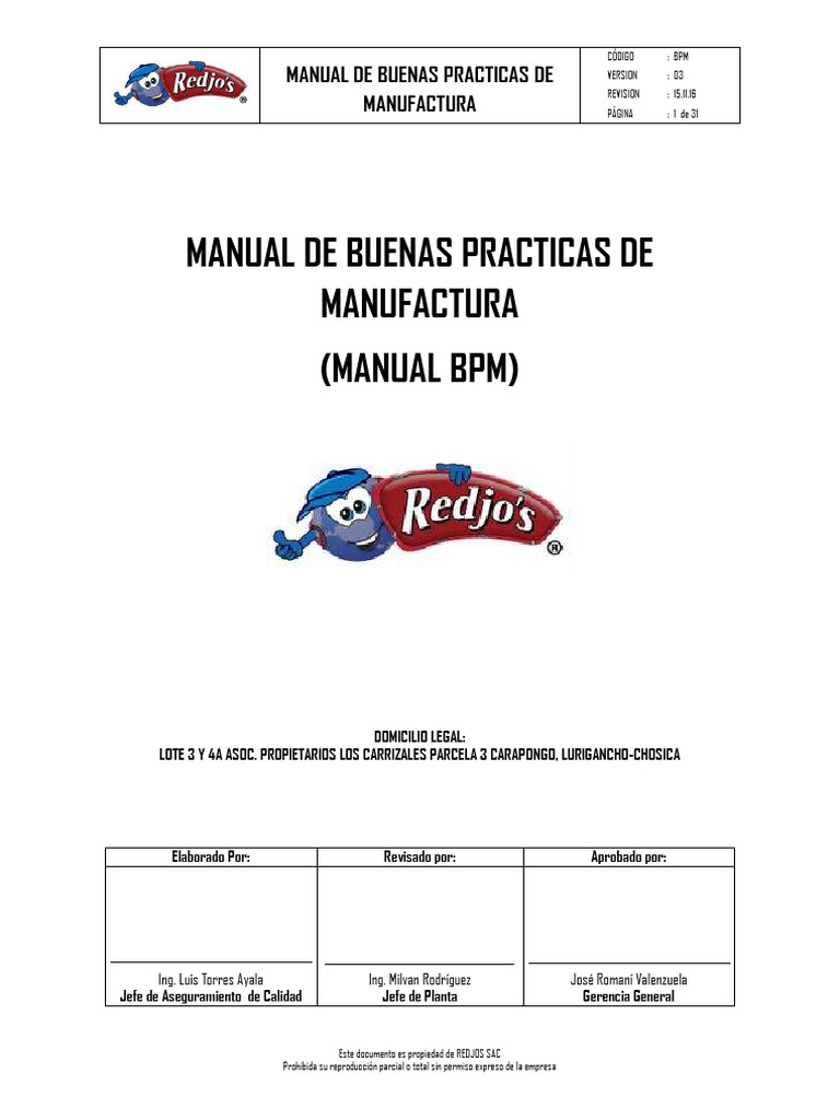 Manual BPM | PDF | Alimentos | Seguridad alimenticia