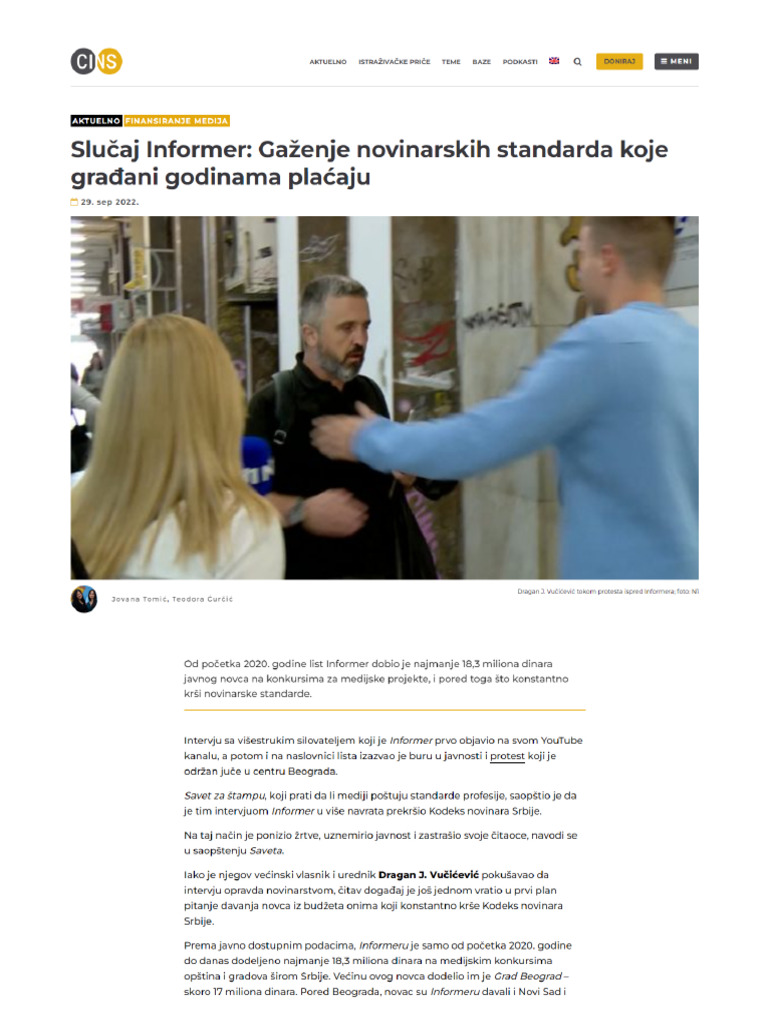 Screencapture Cins Rs Slucaj Informer Gazenje Novinarskih Standarda ...