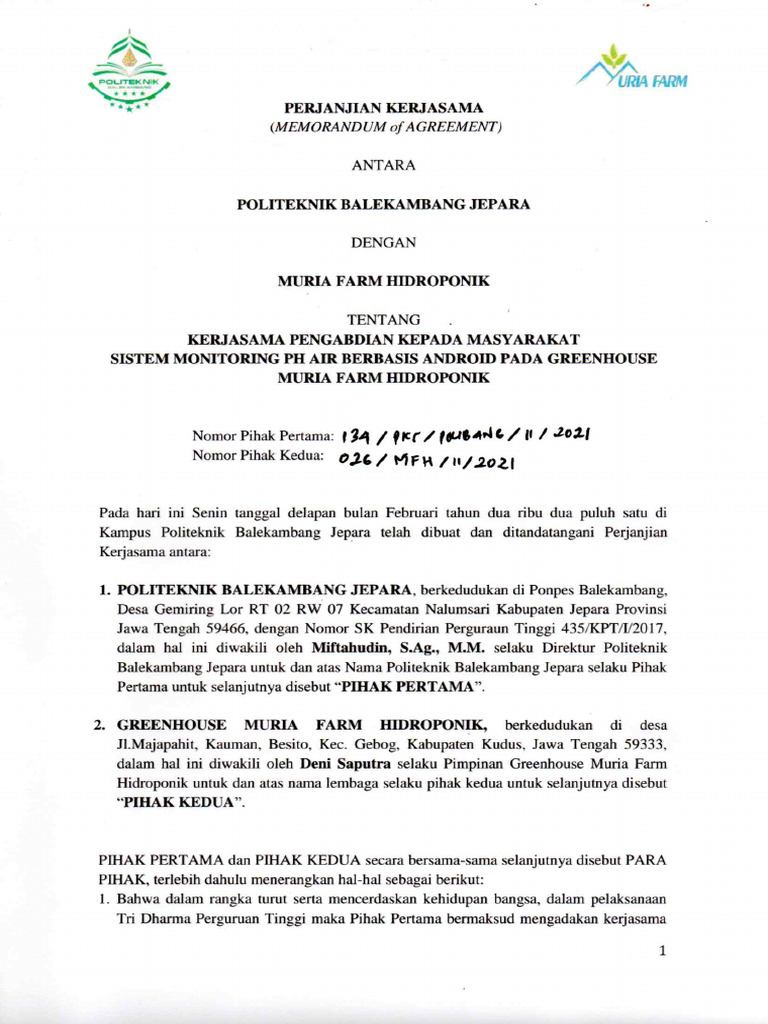 MoA POLIBANG X MURIA FARM | PDF