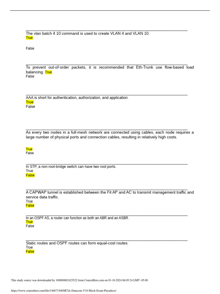 HCIA Datacom V1.0 Mock Exam Puya | PDF | Computer Network | Router (Computing)