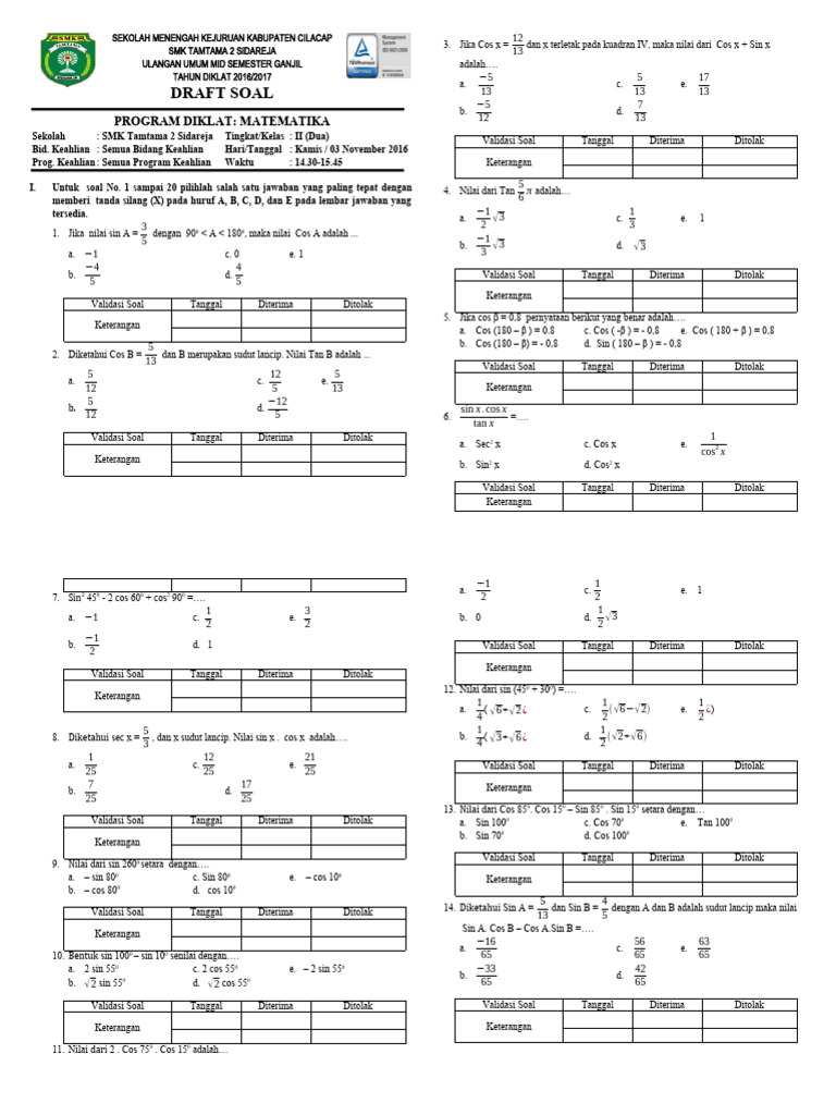 Validasi Soal XI | PDF