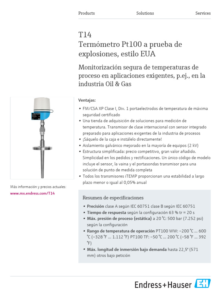 Endress-Hauser RTD-Assembly U S Style T14 ES | PDF