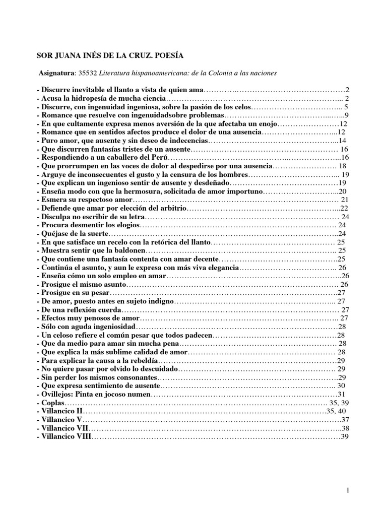 Seleccion Poesía Sor Juana | PDF | Amor