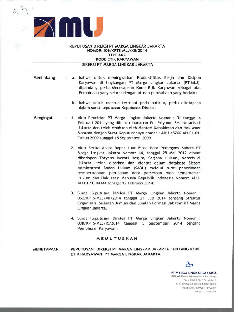 KPTS 106 XII 2014 Kode Etik Karyawan | PDF