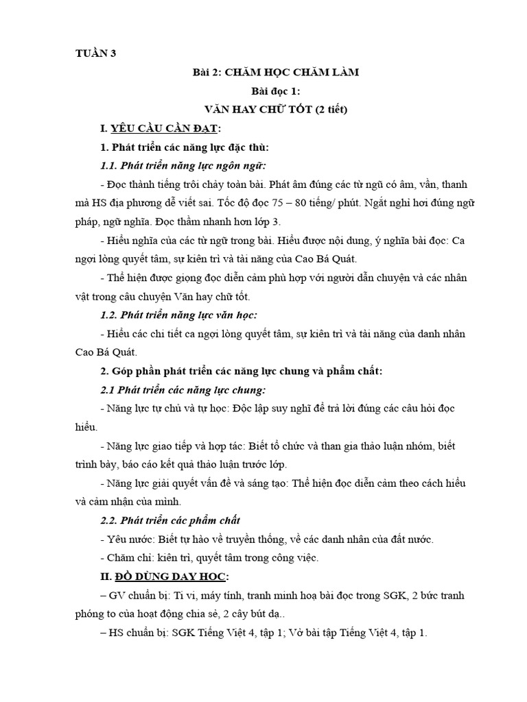 KHBD Tiếng Việt 4. CD - Tuần 3. Nguyễn Trần Nhật Nguyệt | PDF