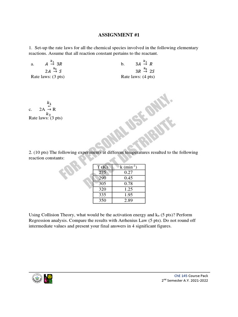 ChE 145 Assignment 1 - 1st Sem - 23-24 | PDF