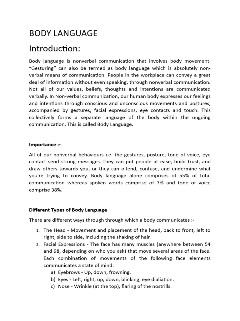 Understanding Body Language Basics | PDF | Body Language | Nonverbal ...