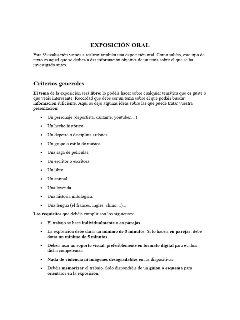 Exposiciones Orales 3 Evaluación | PDF