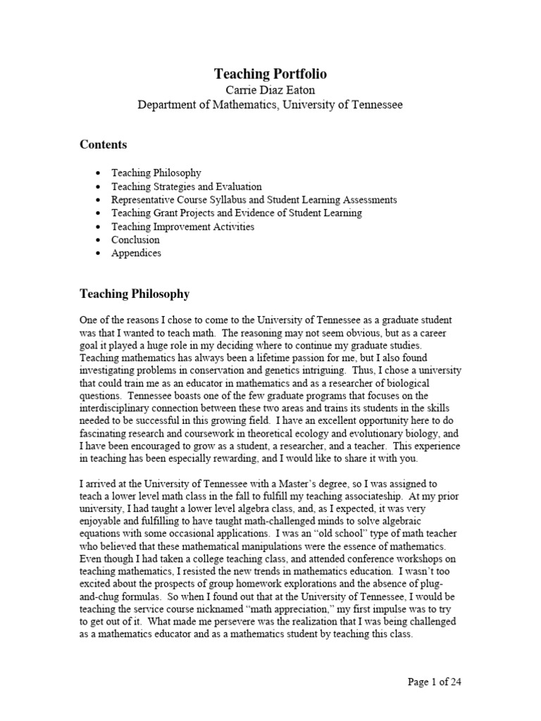 Eaton_Teaching_Portfolio | PDF | Mathematics | Thought