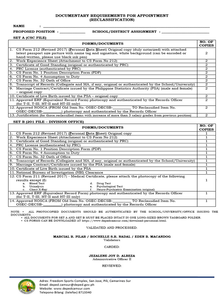 Documentary Requirements For Appointment Reclassification | PDF
