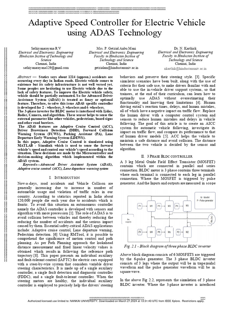 Adaptive Speed Controller For Electric Vehicle Using ADAS Technology ...