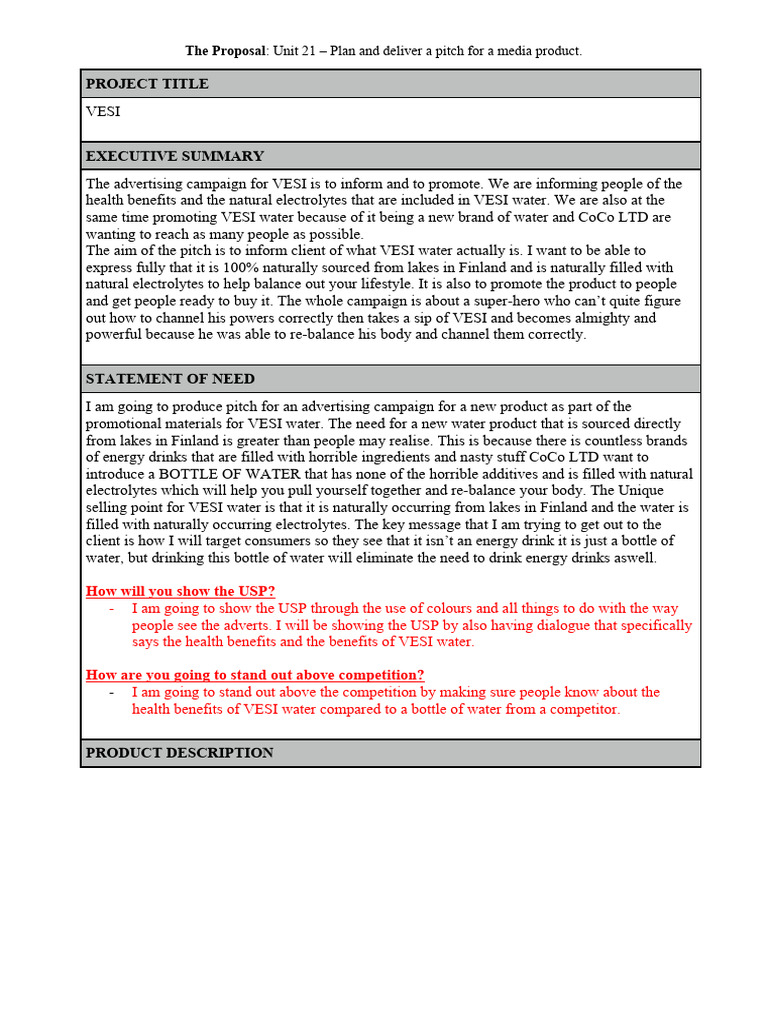 Pitch Proposal (D1) Evidence | PDF | Advertising | Target Audience