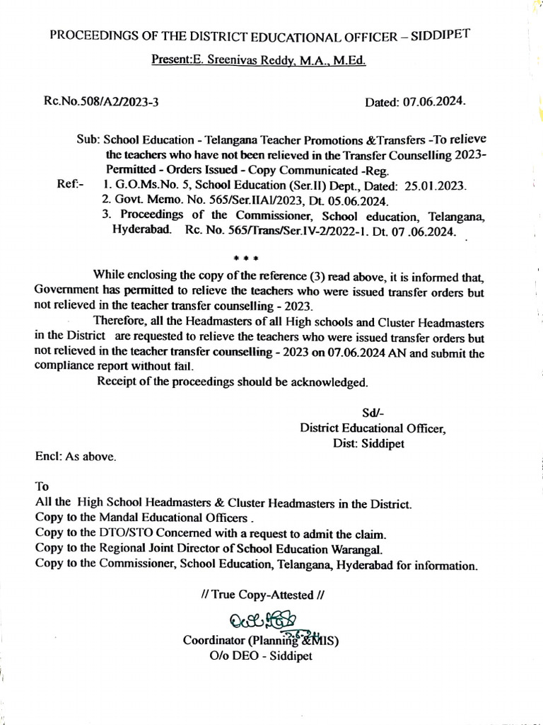 Teacher Transfer Relief Orders 2023 | PDF
