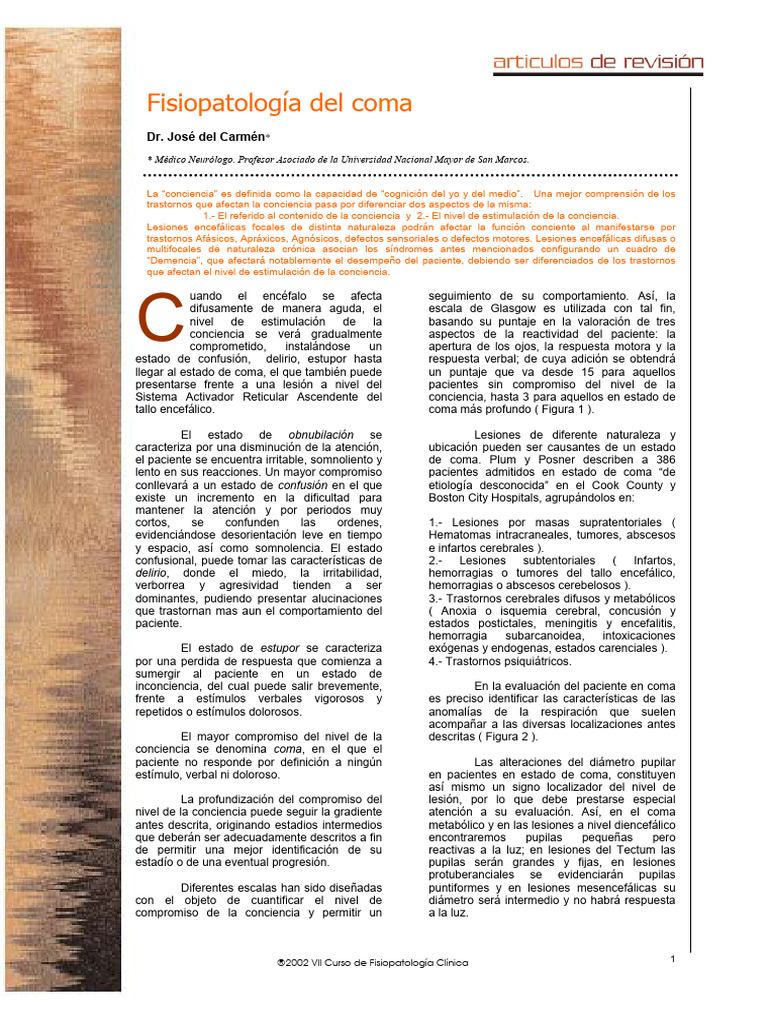 11fisiopatología Del Coma | PDF | Coma | Medicina CLINICA