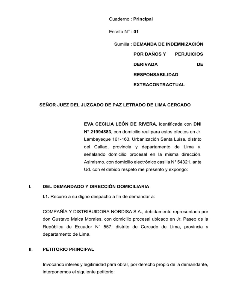 Demanda - Derecho Procesal Civil | PDF | Daños y perjuicios | Ley Pública