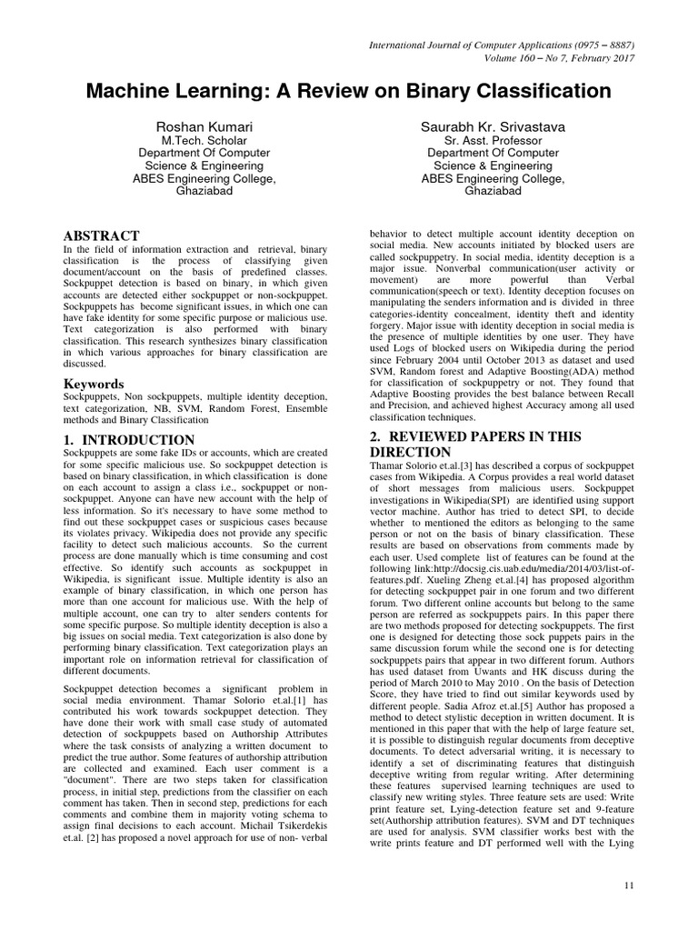 Machine Learning A Review On Binary Classification | Download Free PDF | Support Vector Machine ...