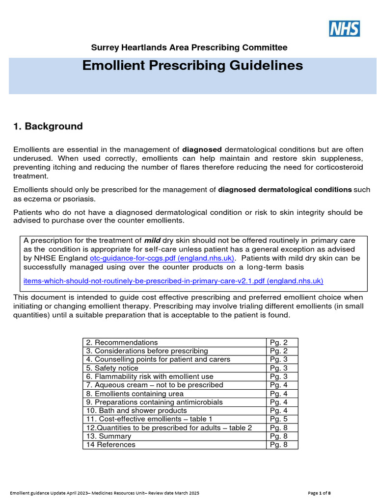 Emollients Full Guideline | PDF | Topical Medication | Dermatitis