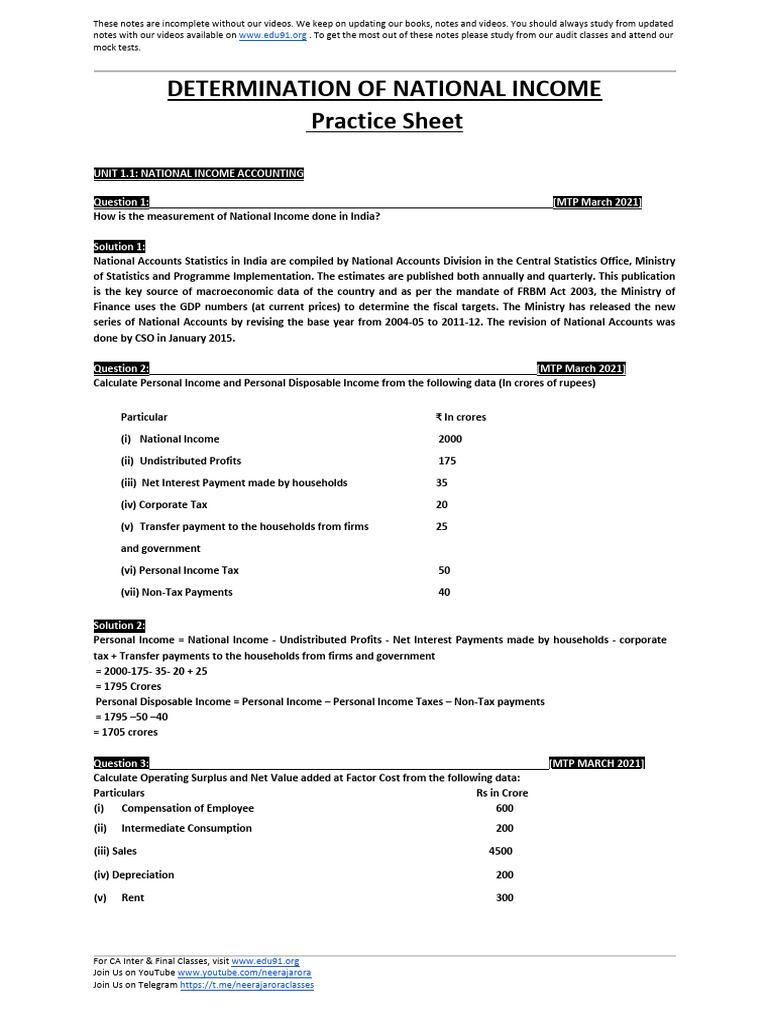 Economics Practice Sheets N22 | Download Free PDF | Gross Domestic Product | Measures Of ...