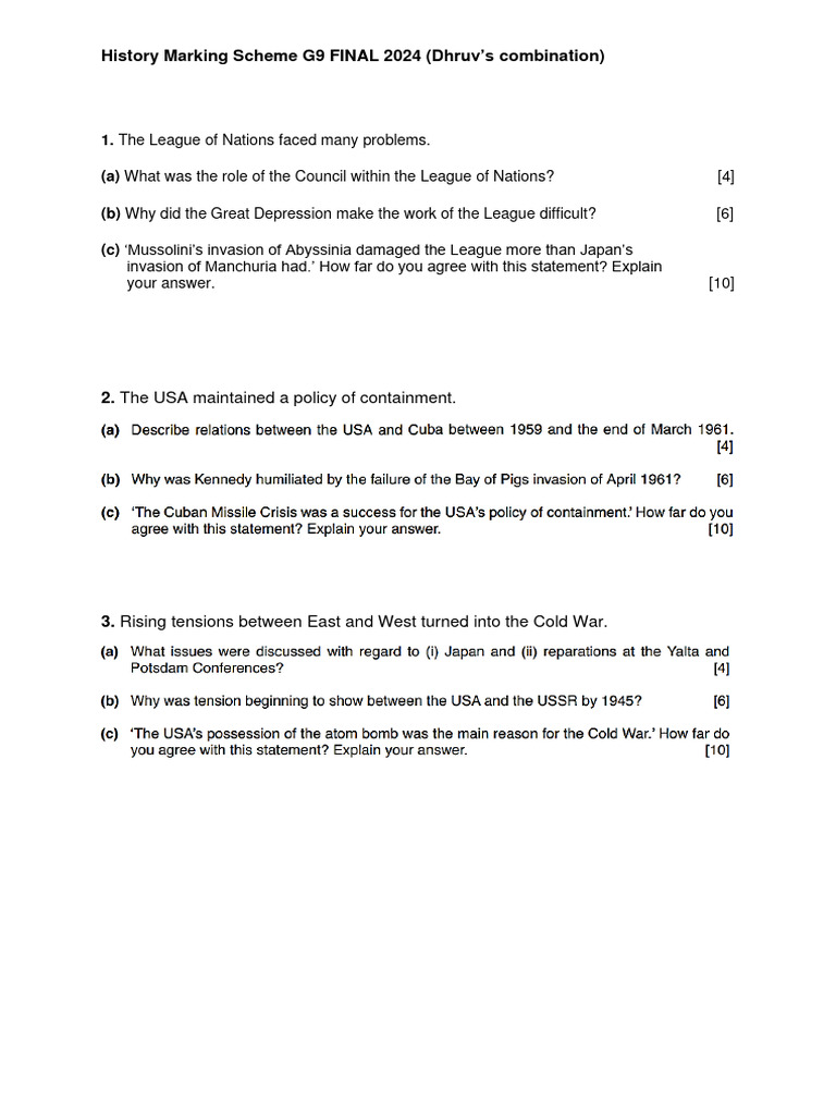 History Marking Scheme G9 FINAL 2024 (Dhruv's Combination) | PDF | Travel
