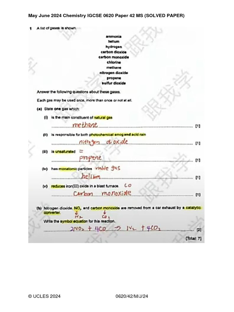 IGCSE Chemistry 0620 Paper 42 MS 2024 | PDF