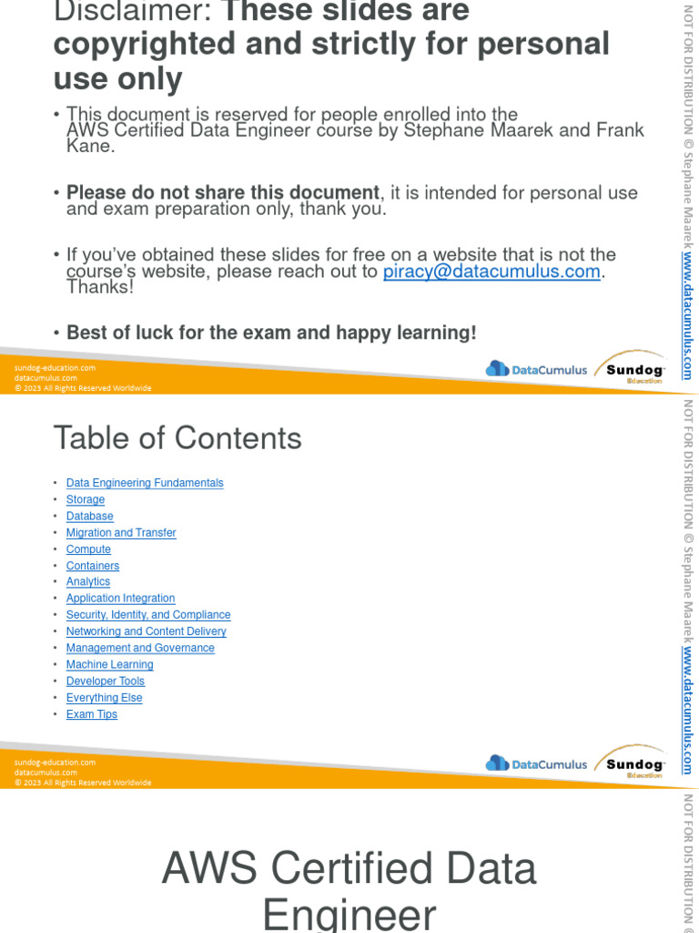Aws Certified Data Engineer Slides | PDF | Amazon Web Services | Data Warehouse