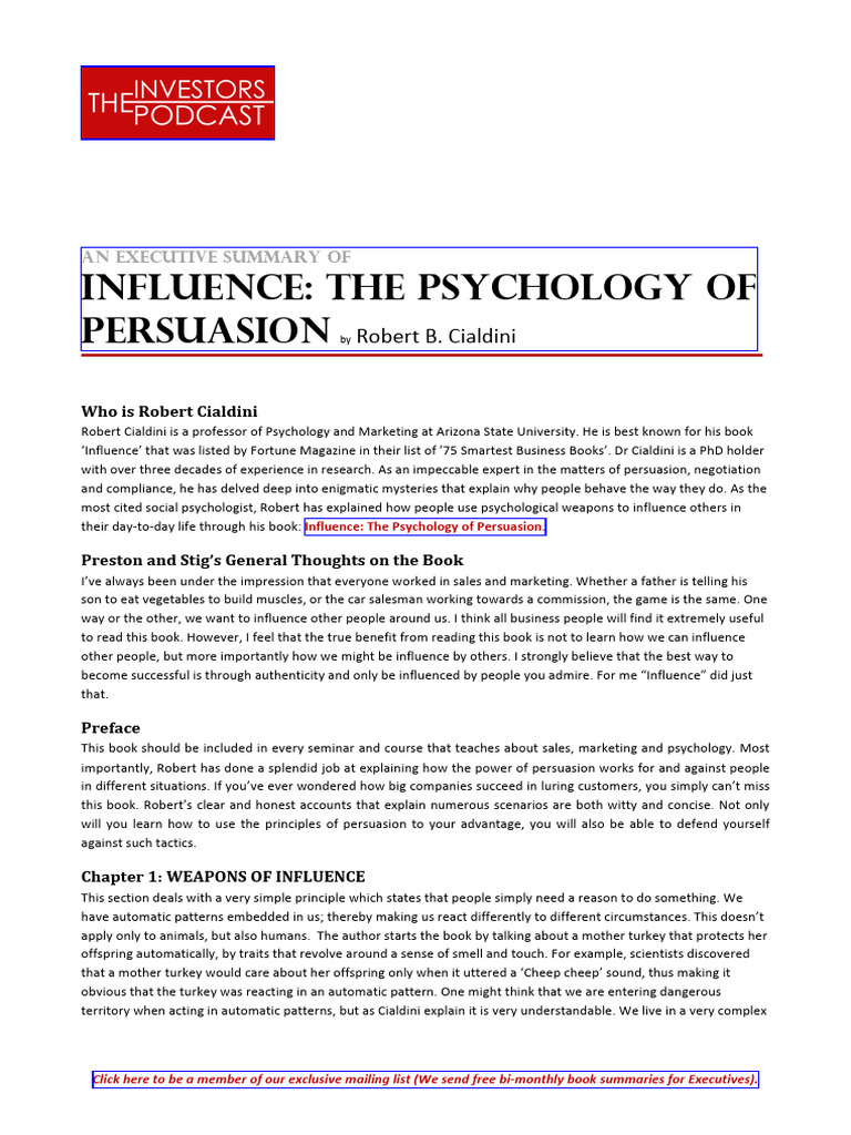 Cialdini's Influence Principles Summary | PDF | Persuasion | Reason