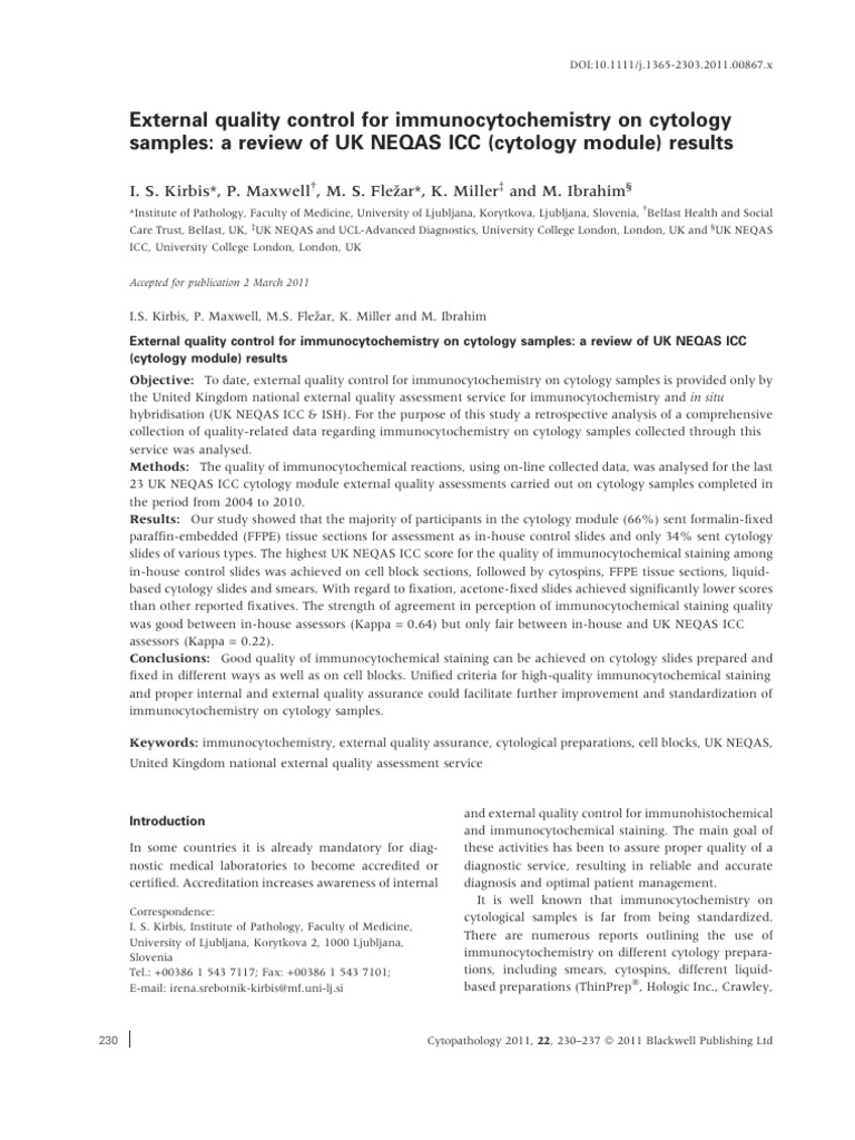 2011 Kirbis External Quality Control For Immunocytochemistry On ...