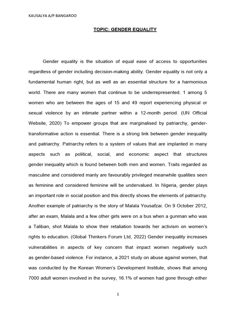 Essay Competition (Gender Equality) PDF | PDF | Gender Equality | Gender Studies