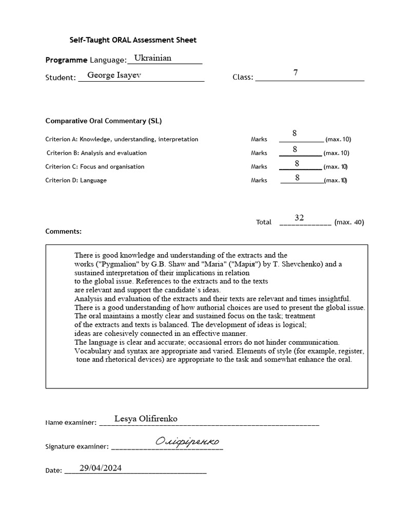 Self-Taught Oral Assessment Sheet | PDF | Linguistics | Cognition