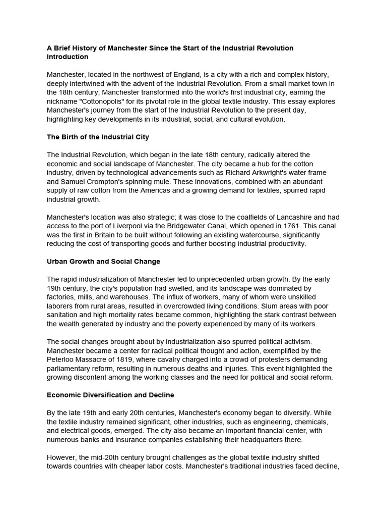 Manchester's Industrial Revolution Journey | PDF | Industrial ...