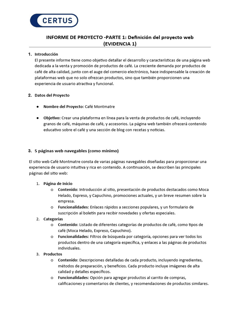Informe de Proyecto - Parte 1 - Definición Del Proyecto Web | PDF ...
