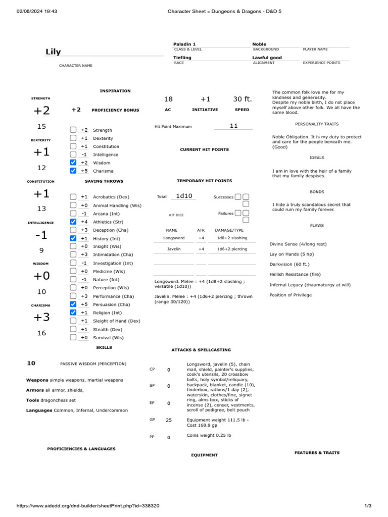 Character Sheet Dungeons & Dragons - D&D 5 | PDF | Dungeons & Dragons ...