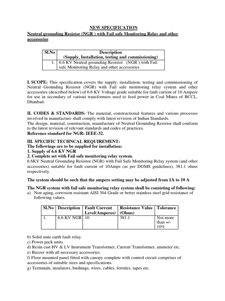 technical-specification-NGR-2 | PDF | Resistor | Volt