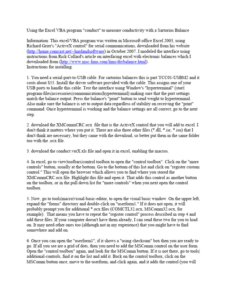 Balance Interface Program Instructions | PDF | Microsoft Excel | Computer File