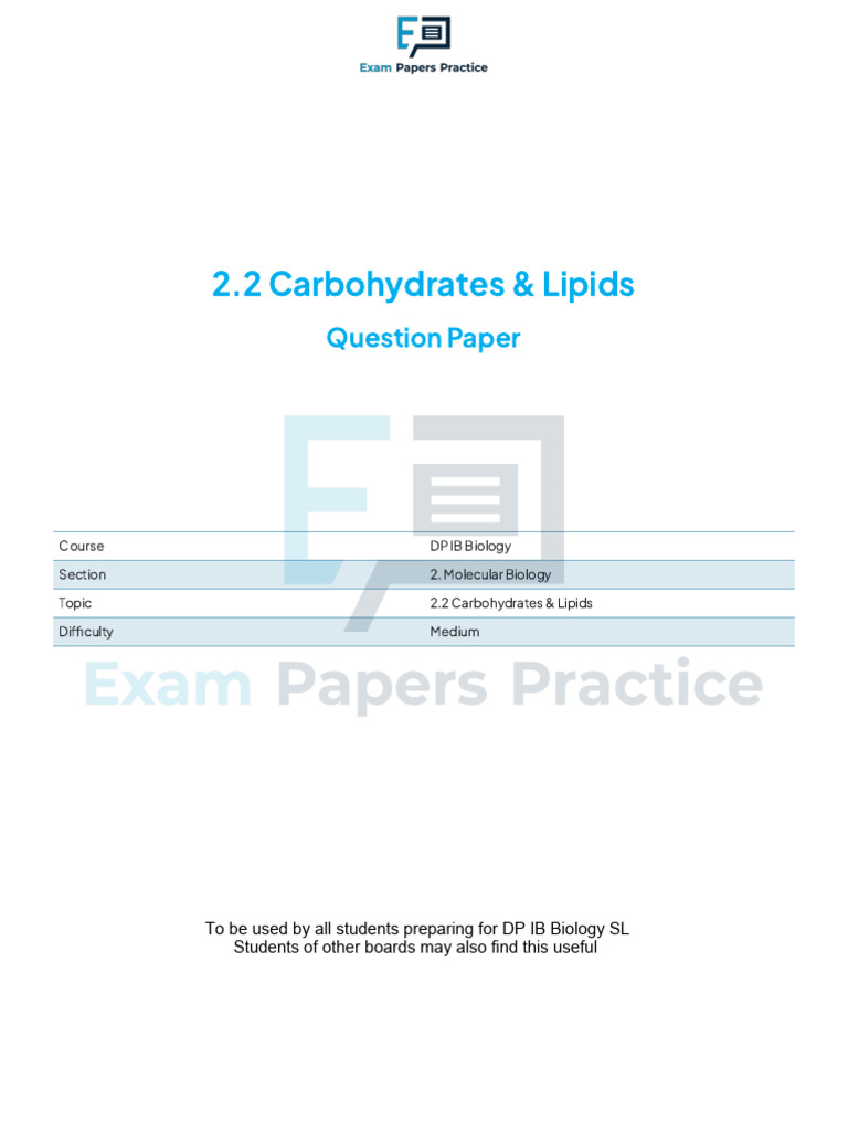 2.2 Carbohydrates - Lipids Topic Questions | PDF | Polysaccharide | Glucose
