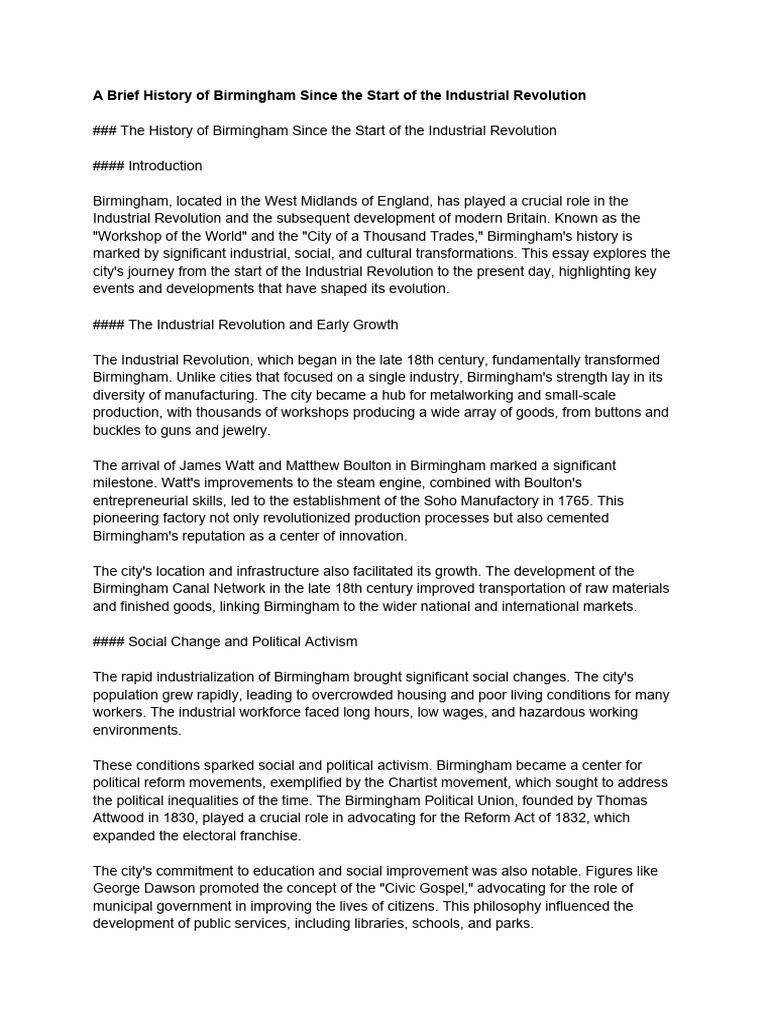 A Brief History of Birmingham Since the Start of the Industrial ...